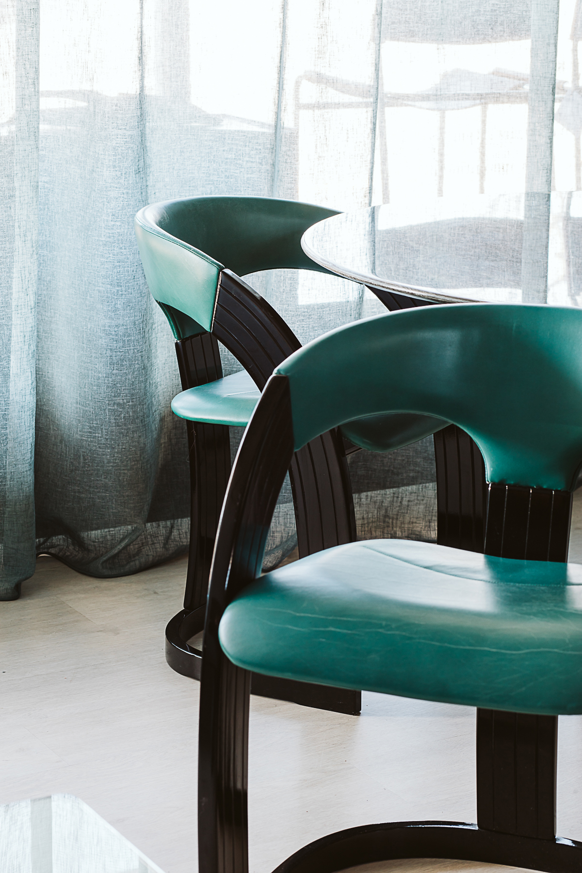 Italian Post-Modern Lacquer Dining Chairs Leather Upholstery - Pair ...